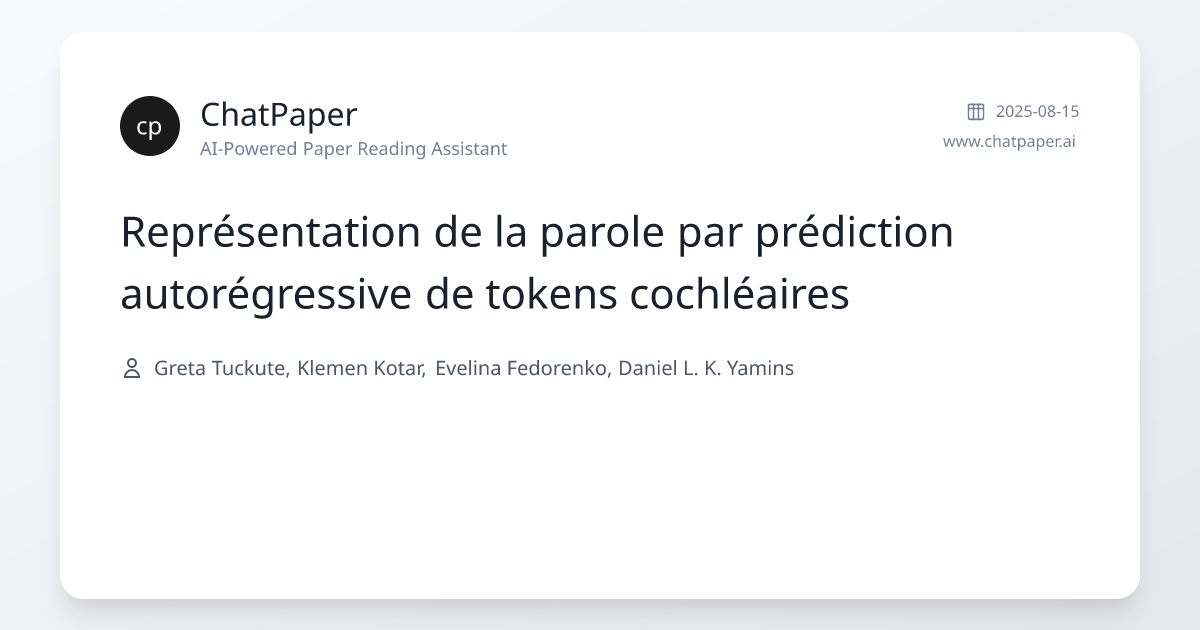 Représentation de la parole par prédiction autorégressive de tokens ...