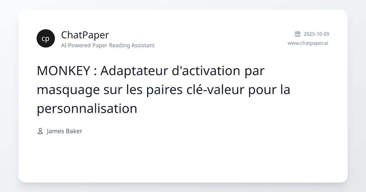 MONKEY : Adaptateur d'activation par masquage sur les paires clé-valeur ...