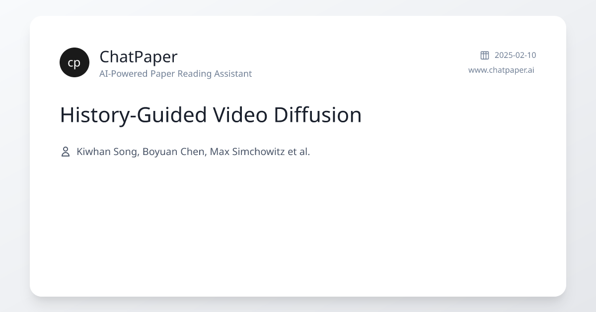 History-Guided Video Diffusion - Paper Details