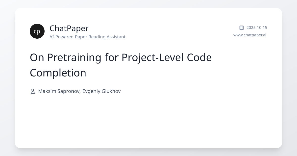 On Pretraining for Project-Level Code Completion - Paper Details