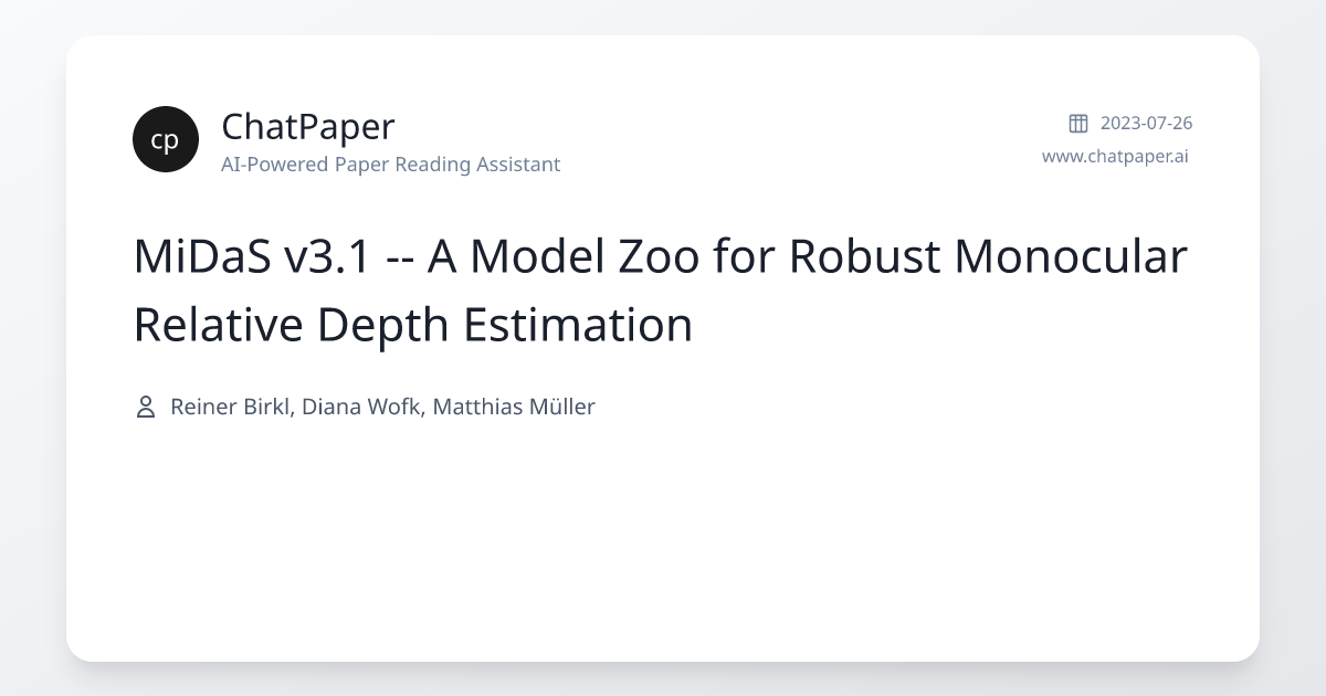 MiDaS v3.1 -- A Model Zoo for Robust Monocular Relative Depth ...
