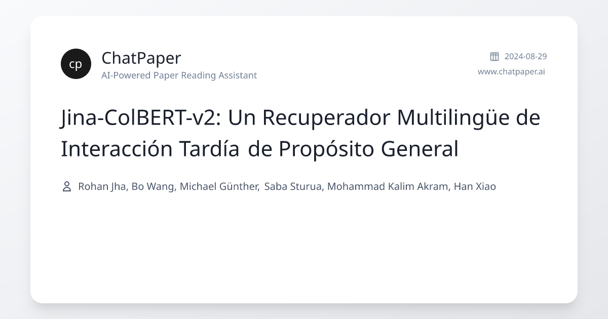 Jina-ColBERT-v2: Un Recuperador Multilingüe de Interacción Tardía de ...