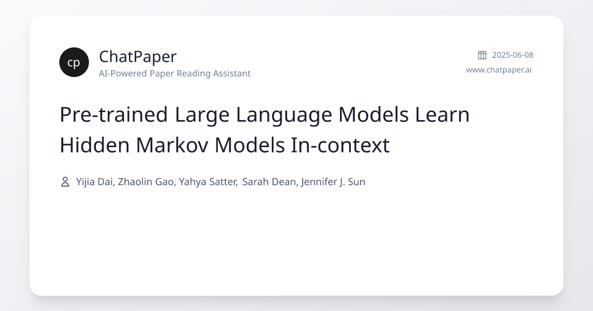 Pre-trained Large Language Models Learn Hidden Markov Models In-context - Paper Details