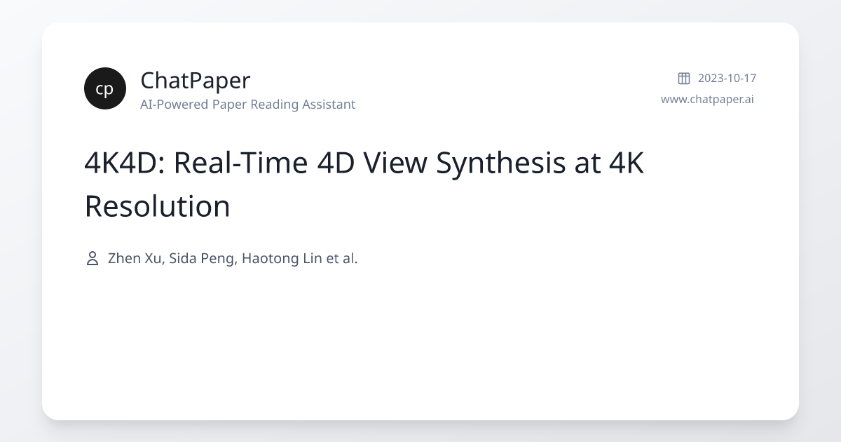 4K4D: Real-Time 4D View Synthesis at 4K Resolution - Paper Details