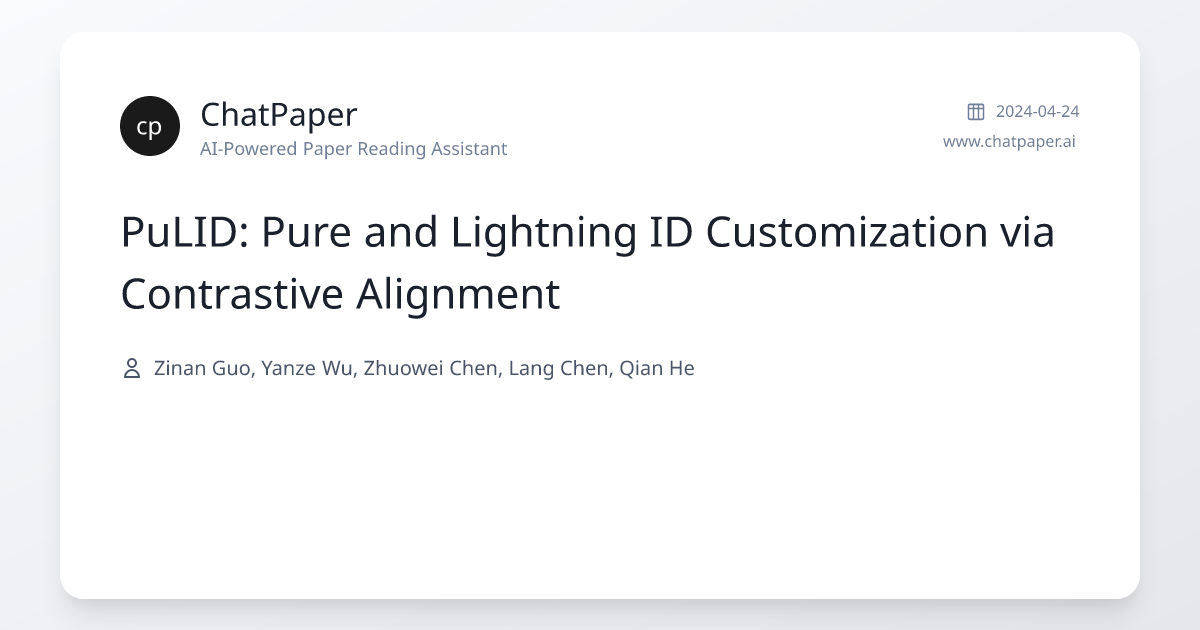 PuLID: Pure and Lightning ID Customization via Contrastive Alignment ...