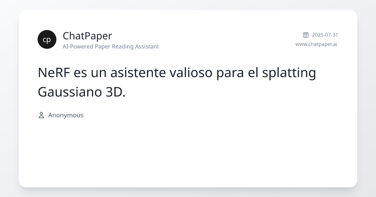 NeRF es un asistente valioso para el splatting Gaussiano 3D. - Detalles ...